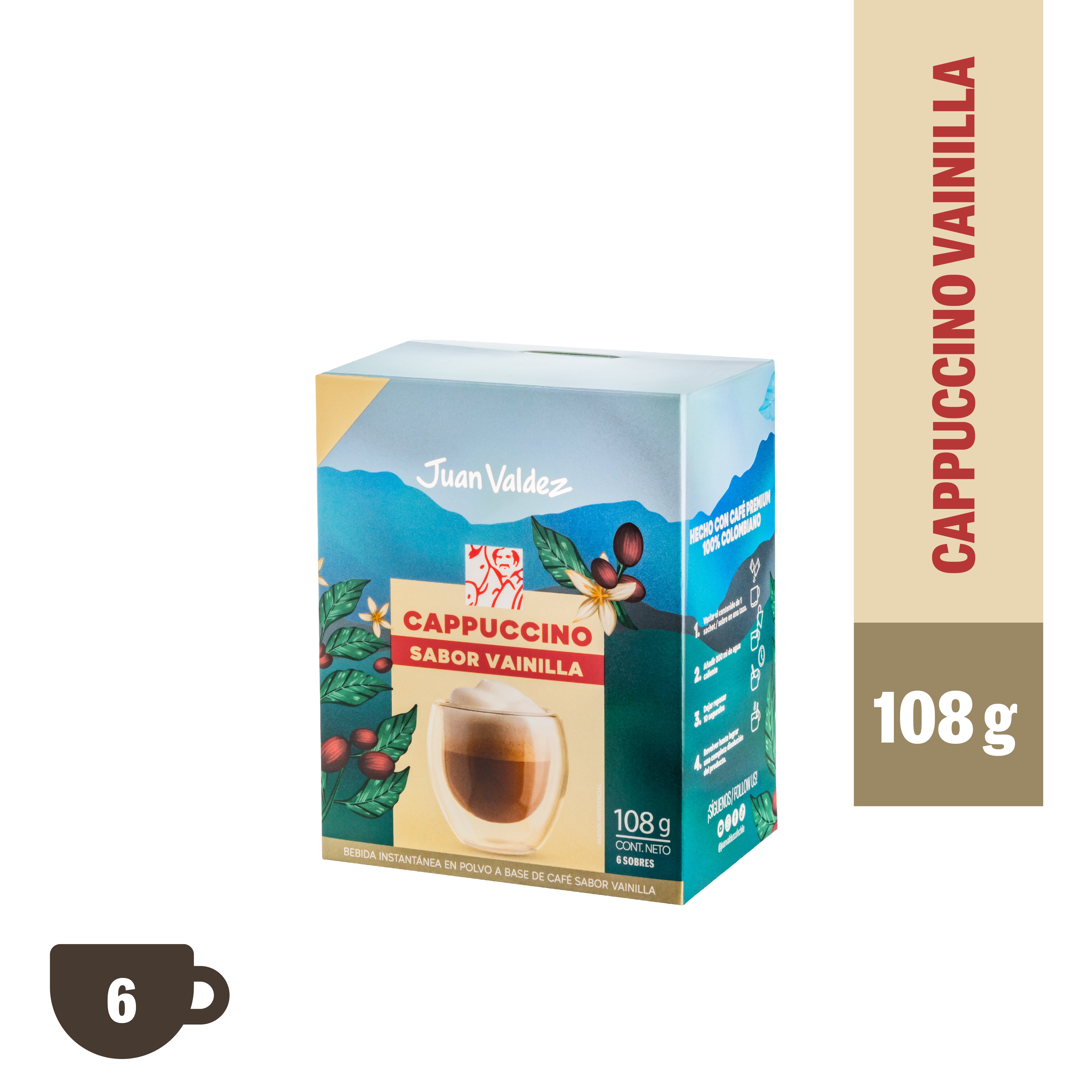 Caja Café Mixes Cappuccino Vainilla Display x6 (8un) – Juan Valdez Café B2B